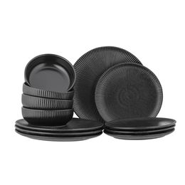 Bloomingville Neri Geschirrset, Schwarz, Steingut Set 4x3 Teil skandinavische Deko Online Shop