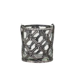 Chic Antique Windlicht mit Henkel und Karomuster H8/D7,5 cm, antik silber skandinavische Deko Online Shop