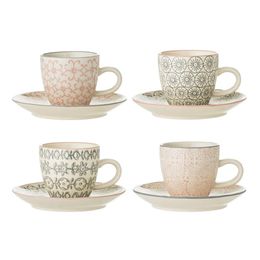 Bloomingville C&eacute;cile Espresso Cup, Rose, Steingut 4er-Set Tasse &Oslash; 6 x H 5,5cm, Teller &Oslash;11,5 cm, 4er-Set skandinavische Deko Online Shop