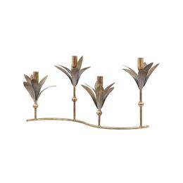 Chic Antique Kerzenst&auml;nder f&uuml;r 4 Kerzen mit Blattdekoration L50 x B20 x H27 cm, antik messing skandinavische Deko Online Shop