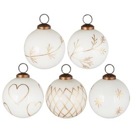 IB Laursen Gro&szlig;e Weihnachtskugeln 5er-Set mit goldfarbener Eingravierung H&ouml;he 8.5, &Oslash; 7.6 cm, Wei&szlig; skandinavische Deko Online Shop