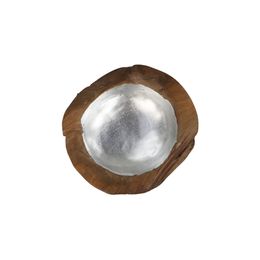 HSM Collection Obstschale Teakholz mit Aluminiumschale silber &oslash; 30x6 cm skandinavische Deko Online Shop
