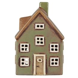 IB Laursen Teelicht-Haus Nyhavn gr&uuml;n mit brauner T&uuml;r 11 x 9.5 x 16.5 cm skandinavische Deko Online Shop