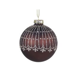 Chic Antique Weihnachtskugel mit Glitzer Streifenmuster &Oslash; 8 cm, antique chocolate, Streifen skandinavische Deko Online Shop