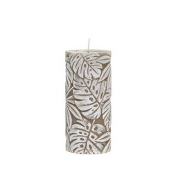 Chic Antique Macon Stumpenkerze mit Blattmuster H&ouml;he 15, &empty; 7 cm, leinen skandinavische Deko Online Shop