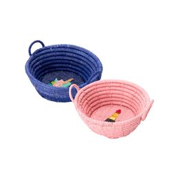 Rice Raffia K&ouml;rbe Flower and Lipstick 2er Set - &Oslash;12 x H4.5cm, diverse skandinavische Deko Online Shop
