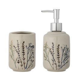 Bloomingville Seifenspender-Set Bea aus Steingut &Oslash; 8xH11/&Oslash; 8xB18 cm, 2er-Set skandinavische Deko Online Shop