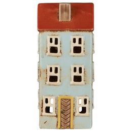 IB Laursen Keramikhaus Nyhavn hellblau mit gelber T&uuml;r 9 x 8 x 20 cm skandinavische Deko Online Shop