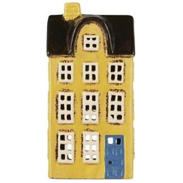IB Laursen Tellichthaus Nyhavn in gelb mit blauer T&uuml;r 10 x 7.5 x 20.5 cm skandinavische Deko Online Shop