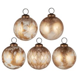 IB Laursen Gro&szlig;e Weihnachtskugeln 5er-Set mit goldfarbener Eingravierung H&ouml;he 8.5, &Oslash; 7.6 cm, Messing skandinavische Deko Online Shop