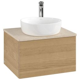Villeroy & Boch Villeroy und Boch Antao Waschtisch-Unterschrank K29153HN 60x36x50cm, Hahnloch, Waschbeckenplattenfarbe botticino, honey oak