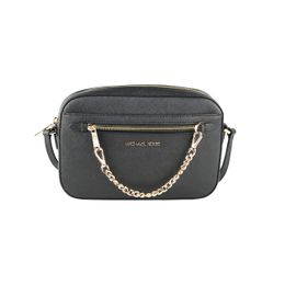 Michael Kors Women's Jet Set Item Large East West Saffiano leather Zip Chain Crossbody Handbag (Black Solid/Gold)