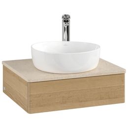 Villeroy & Boch Villeroy und Boch Antao Waschtisch-Unterschrank L07053HN mit Beleuchtung, 60x19x50cm, Hahnloch, Waschbeckenplattenfarbe botticino, honey oak