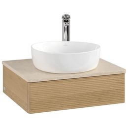 Villeroy & Boch Villeroy und Boch Antao Waschtisch-Unterschrank L07153HN mit Beleuchtung mit Struktur, 60x19x50cm, Hahnloch, Waschbeckenplattenfarbe botticino, honey oak