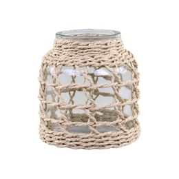 Chic Antique Windlicht mit geflochtenem Schilf H17 x &Oslash;15 cm, klar skandinavische Deko Online Shop