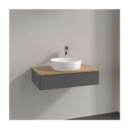 Villeroy & Boch Villeroy und Boch Antao Waschtisch-Unterschrank L08011GK mit Beleuchtung, 1 Auszug, 800 x 190 x 500 mm, Front ohne Struktur, Anthracite Matt Lacquer / Honey Oak