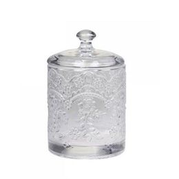 Chic Antique Glas Beh&auml;lter mit Muster und Deckel H11/D7 cm, klar skandinavische Deko Online Shop