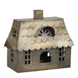 Chic Antique Lichthaus Doppelhaus aus Metall H22/L23/B14 cm, antique messing skandinavische Deko Online Shop