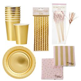 skandeko Goldenes Party Set f&uuml;r 8 Personen 5-teilig, rosa/gold skandinavische Deko Online Shop