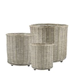 Chic Antique Franz&ouml;sische K&ouml;rbe auf R&auml;dern 3er H53/&Oslash; 59 cm natur skandinavische Deko Online Shop