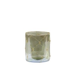 Chic Antique Windlicht mit Eisen Dekor H10 x &Oslash;9 cm, helles verte skandinavische Deko Online Shop