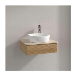 Villeroy & Boch Villeroy und Boch Antao Waschtisch-Unterschrank L07113HN mit Beleuchtung, 1 Auszug, 600 x 190 x 500 mm, Front mit Struktur, Honey Oak / Botticino