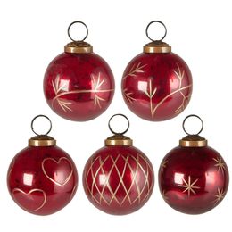 IB Laursen Gro&szlig;e Weihnachtskugeln 5er-Set mit goldfarbener Eingravierung H&ouml;he 7, &Oslash; 6.3 cm, Rot skandinavische Deko Online Shop