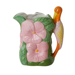 Rice Keramik Vase mit Pelikan und Blumen L22 x B12 x H25cm, gr&uuml;n skandinavische Deko Online Shop