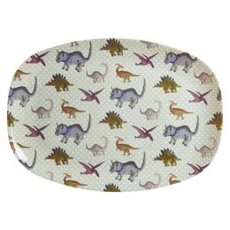 Rice Rechteckig Melamin Kinderteller New Dino Print blaugr&uuml;n, L:30 cm, B:22 cm skandinavische Deko Online Shop