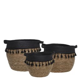 Chic Antique K&ouml;rbe mit schwarzen Fransen 3er Set H30/&Oslash;33 cm natur skandinavische Deko Online Shop