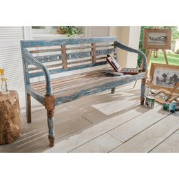 Faktorei Sitzbank aus Mahagoni Holz, 3-sitzig 150x87x52 cm, blau skandinavische Deko Online Shop