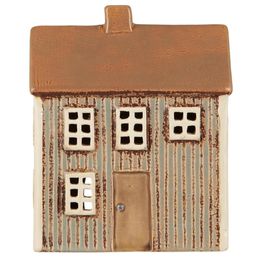 IB Laursen Teelicht-Haus Visby hellblau mit brauner T&uuml;r 14.5 x 7.7 x 17 cm skandinavische Deko Online Shop