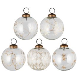 IB Laursen Gro&szlig;e Weihnachtskugeln 5er-Set mit goldfarbener Eingravierung H&ouml;he 8.5, &Oslash; 7.6 cm, Transparent skandinavische Deko Online Shop