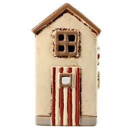 Det Gamle Apotek Lichthaus Keramikhaus Strandh&uuml;tte creme-rot 8,5 x 7,5 x 14,5 cm skandinavische Deko Online Shop