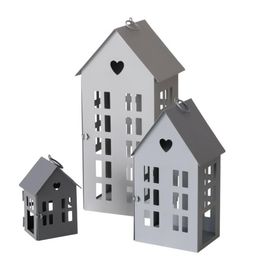 Boltze Lichthaus Alamo 3er 13/24/35 cm, dunkelgrau, hellgrau skandinavische Deko Online Shop