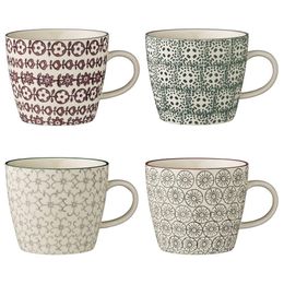 Bloomingville Karine Becher mit Henkel 4er, Steingut &Oslash; 9,5xH8 cm, 4 verschiedene Farben skandinavische Deko Online Shop
