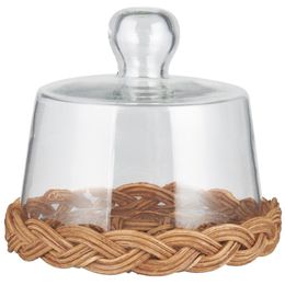 IB Laursen Glasglocke mit Rattanboden mundgeblasen H&ouml;he 12.5, &Oslash; 13.5 cm skandinavische Deko Online Shop