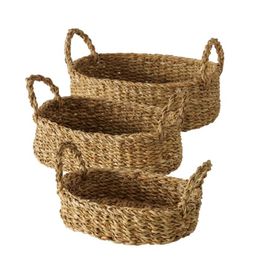 Boltze Ovales Korb-Set aus Seegras mit Henkel Sophy, flach, 3er 34-35 x 16-26 x 9-11 cm skandinavische Deko Online Shop