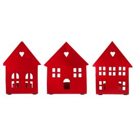 IB Laursen Kerzenhalter f&uuml;r Teelicht Hausfassade 3er Set 9 x 5.5 x 10.6 cm, rot skandinavische Deko Online Shop