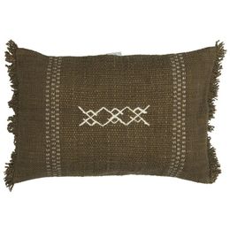 IB Laursen Kissenbezug Safi mit Stickerei und Fransen 60 x 40 cm, olive skandinavische Deko Online Shop