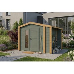 Gartenhaus Weka "Killarney", gr&uuml;ngrau, eiche hell, ohne Fu&szlig;boden, ohne Dacheindeckung, Massivholz, Gartenh&auml;user, Gartenhaus, Doppelt&uuml;r, 1 1/2 Seite mit Fenster