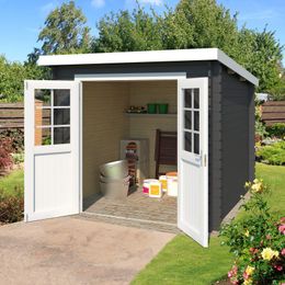 Gartenhaus Lasita Maja "Indi 230", grau (carbongrau), ohne Fu&szlig;boden, ohne Dacheindeckung, Massivholz, Gartenh&auml;user, Gartenhaus, Blockbohlenhaus 28mm
