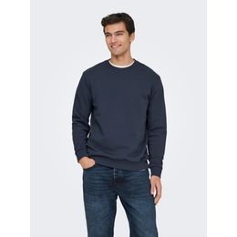 Only & Sons Sweatshirt ONLY & SONS "ONSCERES CREW NECK NOOS", Herren, Gr. L, blau (blau nights), angeraute Sweatware, Obermaterial: 57% Baumwolle, 43% Polyester, unifarben, regular fit normal, Rundhals, Rippb&uuml;ndchen, Sweatshirts Sweatshirt, Baumwollmischung, regular fit