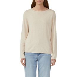 Langarmshirt s.Oliver, Damen, Gr. 38, beige (ecru), Strick, Obermaterial: 50% Baumwolle, 50% Viskose, unifarben, regular fit taillenbedeckt, Rundhals, gerader Abschluss, Shirts Langarmshirt, mit Rollkanten
