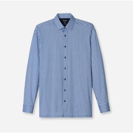 Langarmhemd OLYMP "24/7 - Luxor modern fit", Herren, Gr. 43, N-Gr, blau (marine), Jersey, Obermaterial: 92% Baumwolle, 8% Elasthan, 2-Knopf-Manschette, Hemden, atmungsaktiv, modern fit, New-Kentkragen, Flex Jersey