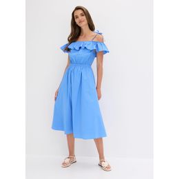 bonprix Carmen-Kleid, blau, Gr.36, sommerliches Carmen-Kleid aus festem Baumwoll-Popeline mit Tr&auml;gern zum Binden auf der Schulter, 97% Baumwolle