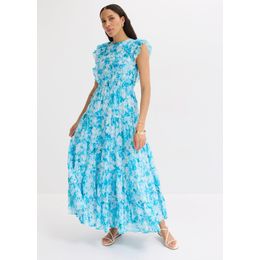 bonprix Maxikleid aus reiner Baumwolle, blau, Gr.42, modisches Maxikleid mit Volants, aus 100% Baumwolle