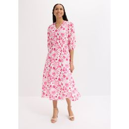 bonprix Midikleid aus Viskose-Mix, pink, Gr.40, Mit V-Ausschnitt und 3/4-&Auml;rmeln
