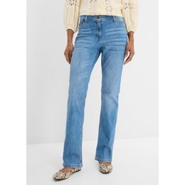 bonprix Straight-Jeans Mid Waist Bequembund, blau, Gr.50, Bequeme Jeans mit Stretch-Anteil und Teilgummizug am Bund, 98% Baumwolle