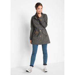 bonprix Trenchcoat, grau, Gr.38, Modischer Trenchcoat mit Ziern&auml;hten und zus&auml;tzlichem G&uuml;rtel, aus 100% Baumwolle